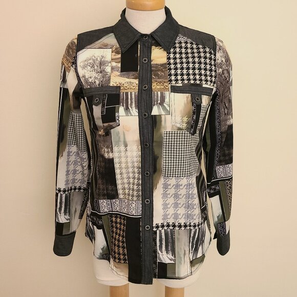 Point Zero | Tops | Point Zero Denim Patchwork Long Sleeve Blouse Small ...